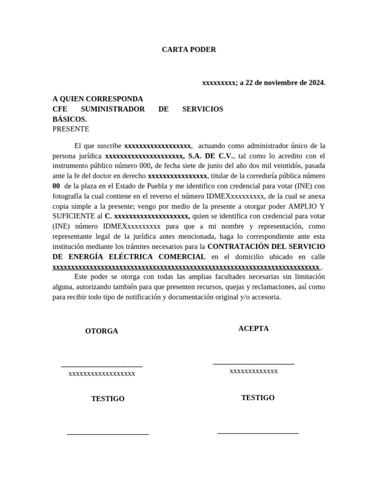 CARTA PODER CFE | PDF