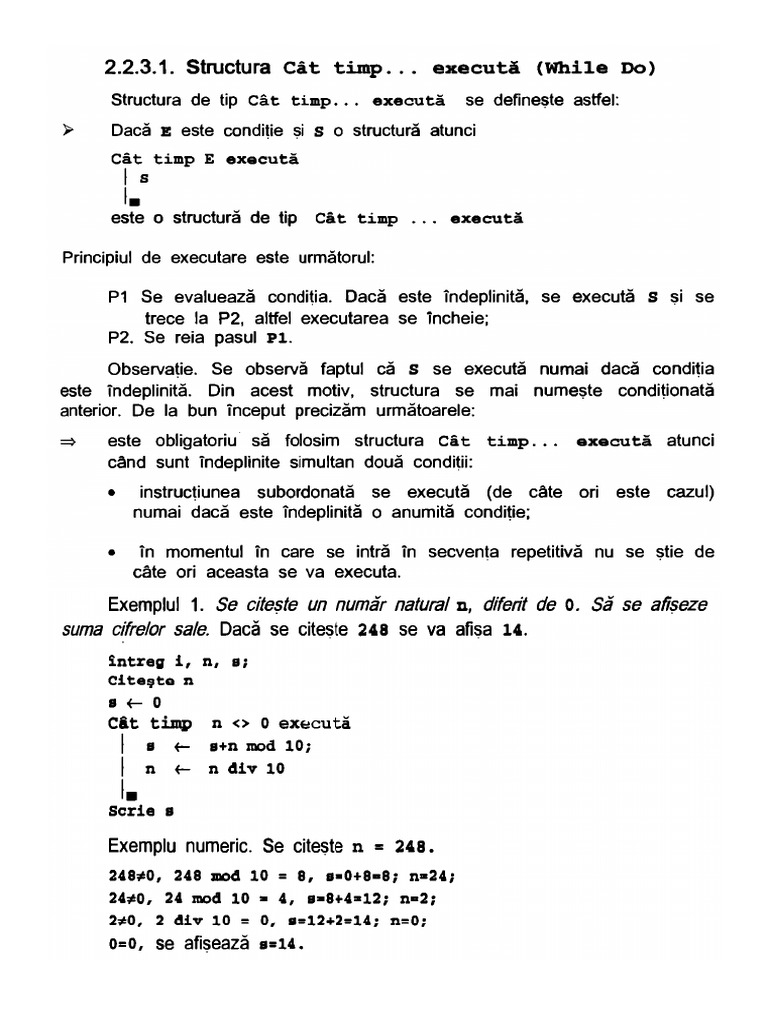 Structura Cât Timp ... Execută (While Do) | PDF