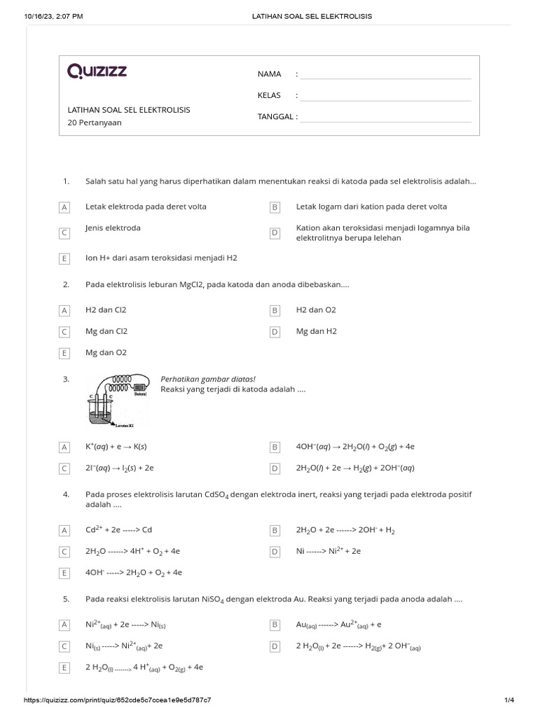 Latihan Soal Sel Elektrolisis | PDF