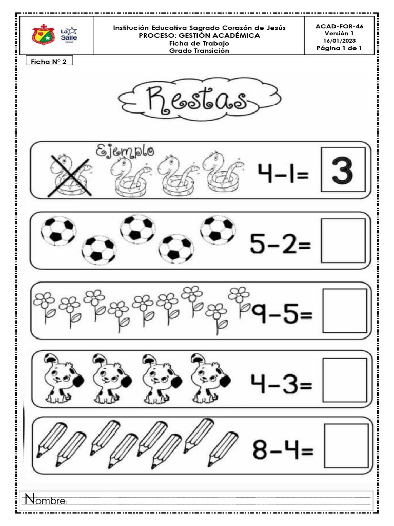 FICHA 2 APRENDO A RESTAR | PDF
