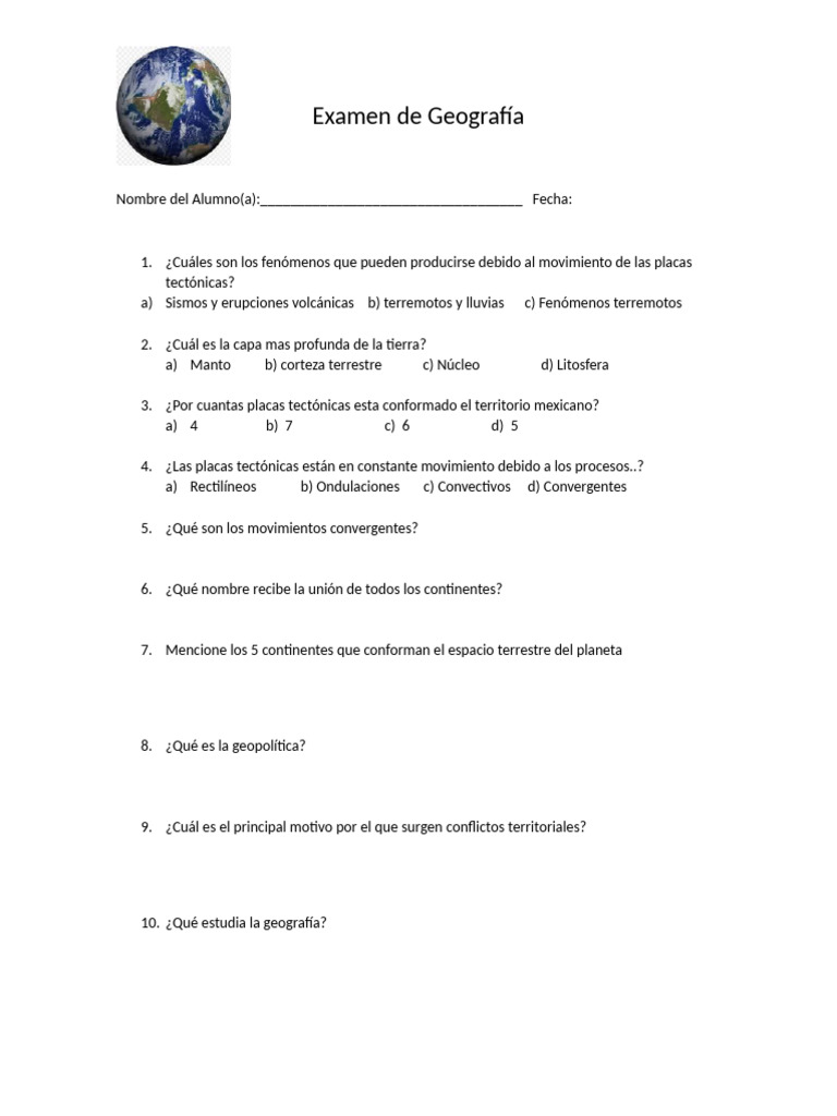 Examen de Geografía | PDF