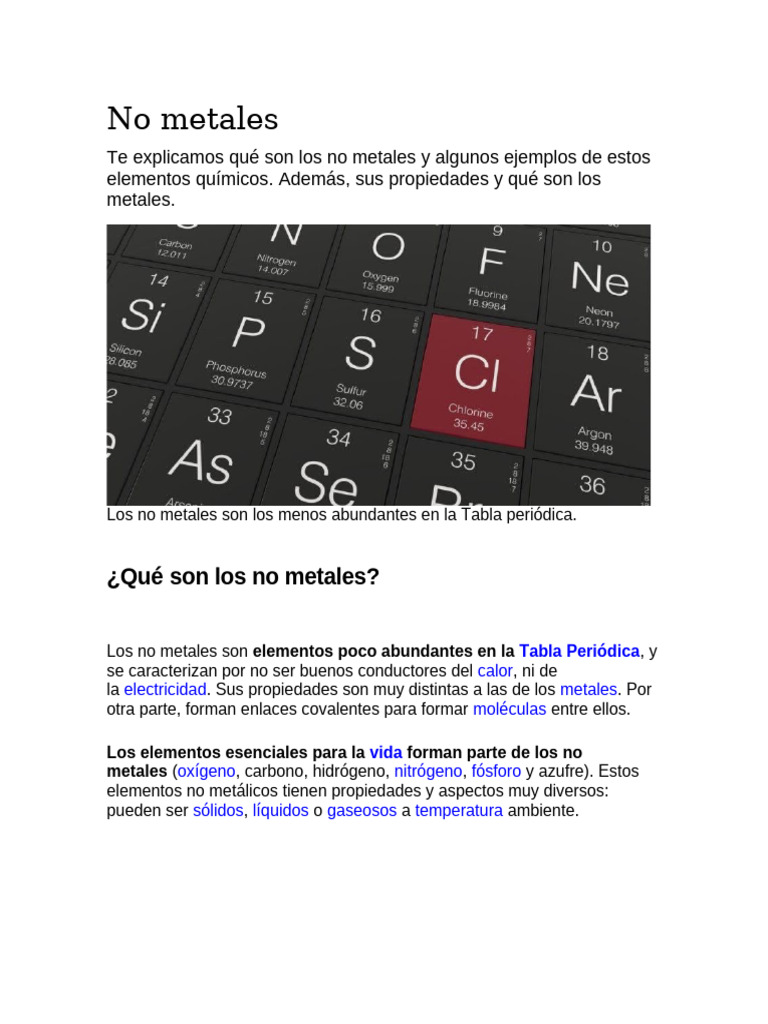 No Metales | PDF | Elementos químicos | Rieles