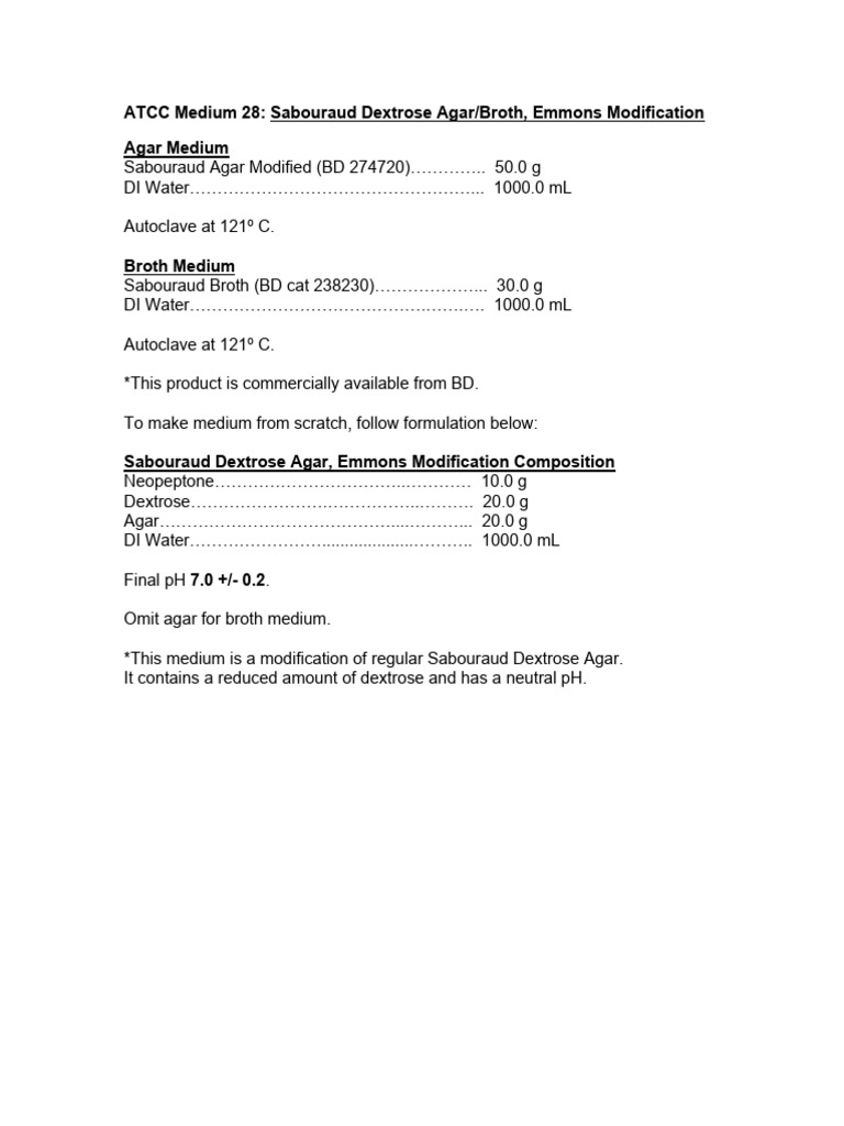 ATCC Medium 28 | PDF