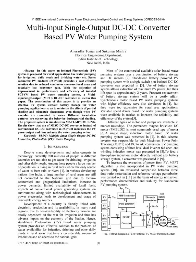 Multi-Input Single-Output DC-DC Converter Based PV Water Pumping System | PDF | Photovoltaics ...