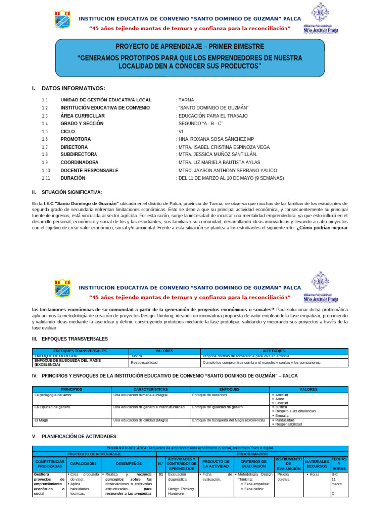 2° EPT_PROYECTO DE APRENDIZAJE_2024 | PDF | Evaluación | Aprendizaje