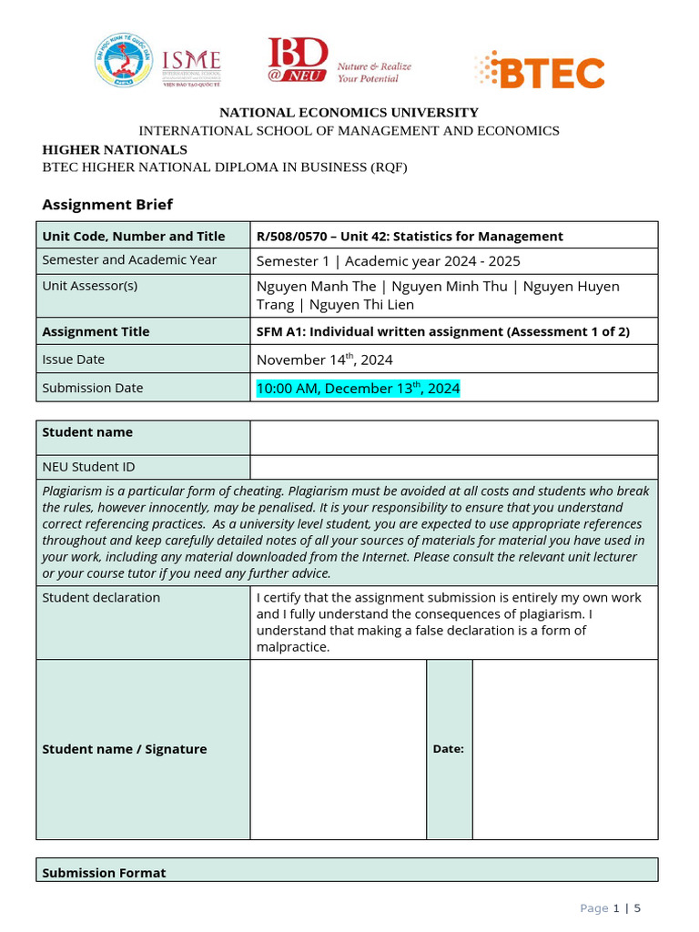 (SFM - S1-2425) A1 - Assignment Brief | PDF | Statistics | Regression Analysis