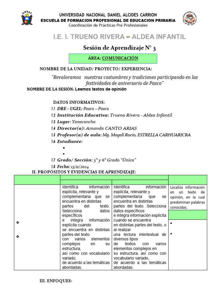 Sesión de Aprendizaje N 3 COMUNIC-JUEVES (1) | PDF | Maestros | Educación primaria