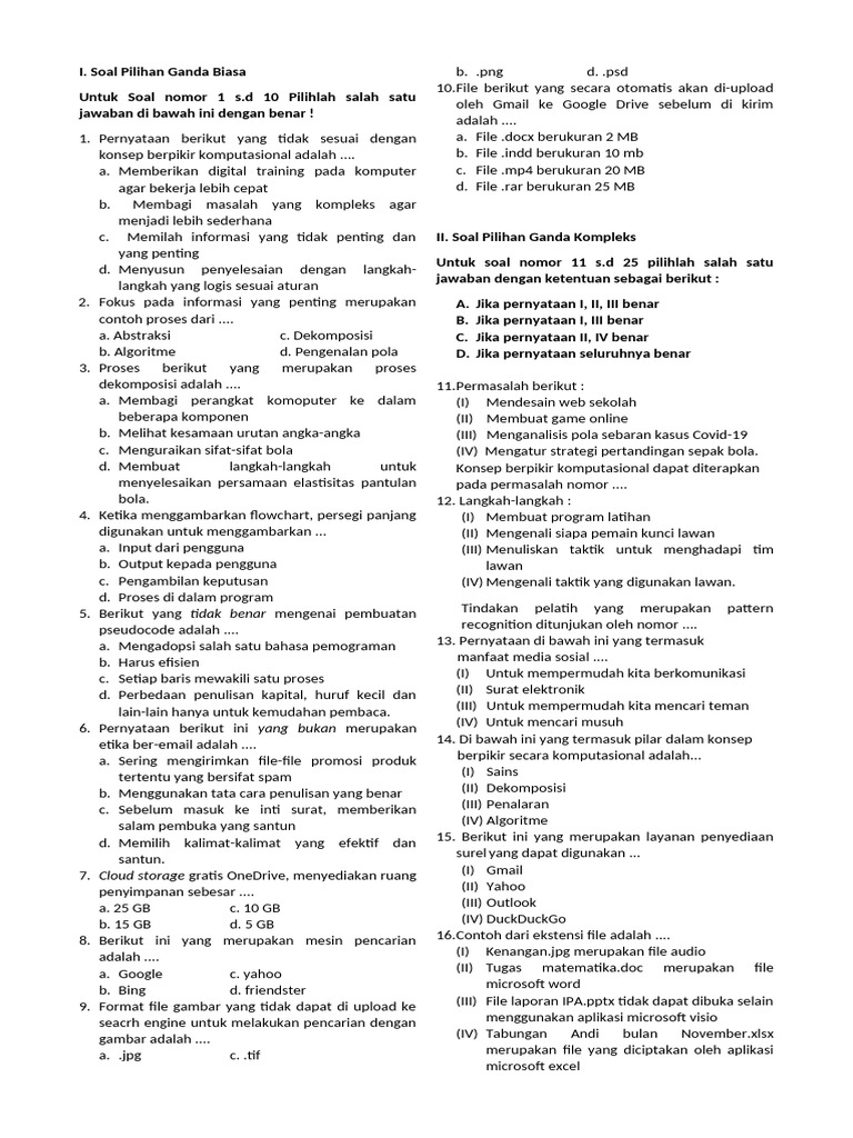 Soal Pas Ganjil Informatika Kelas 7 (23.24) | PDF