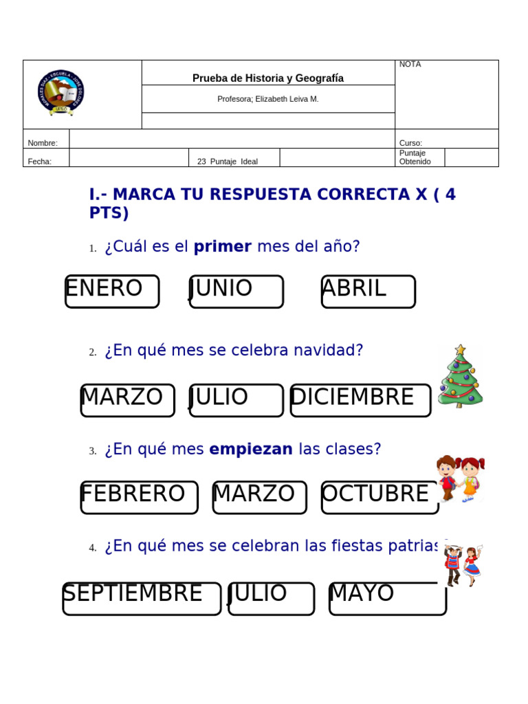 138598472-Prueba-Dias-de-La-Semana | PDF