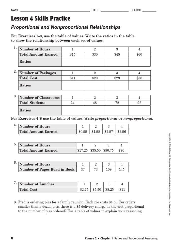Skills Practice - Lesson 4 (ch.1) | PDF