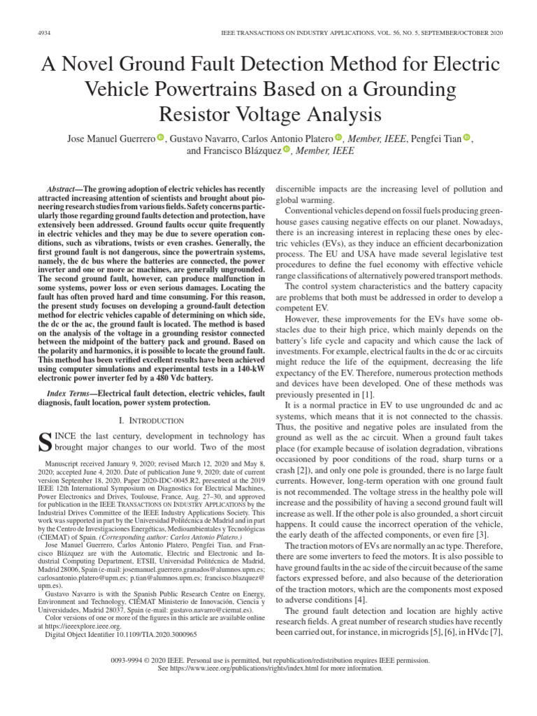 A Novel Ground Fault Detection Method For Electric Vehicle Powertrains Based On A Grounding