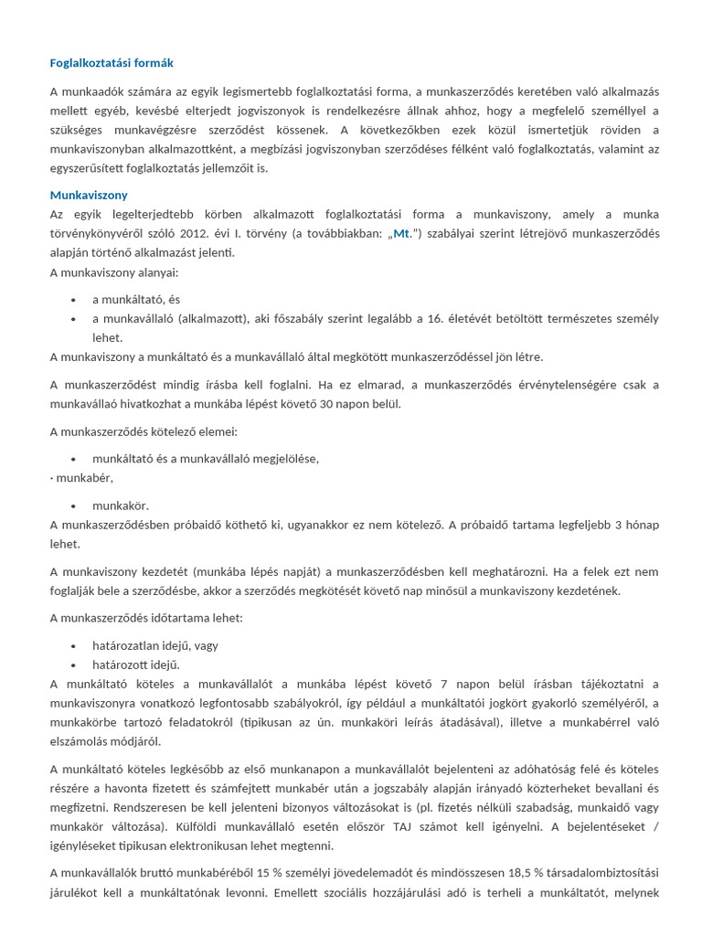 Foglalkoztatási Formák | PDF