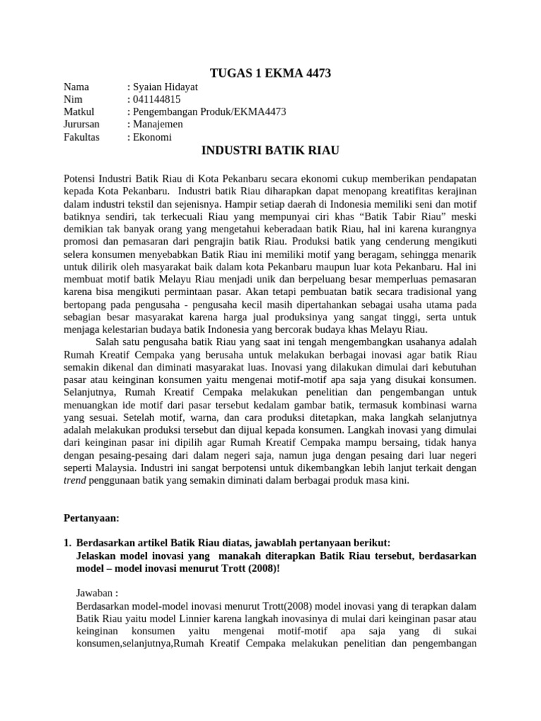 TUGAS 1 EKMA4473 PENGEMBANGAN PRODUK SYAIAN HIDAYAT 041144815 | PDF