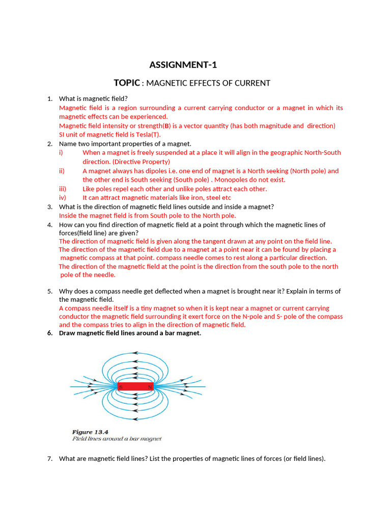 ASSIGNMENT -Magnetic effects of current | PDF | Magnetic Field | Magnet