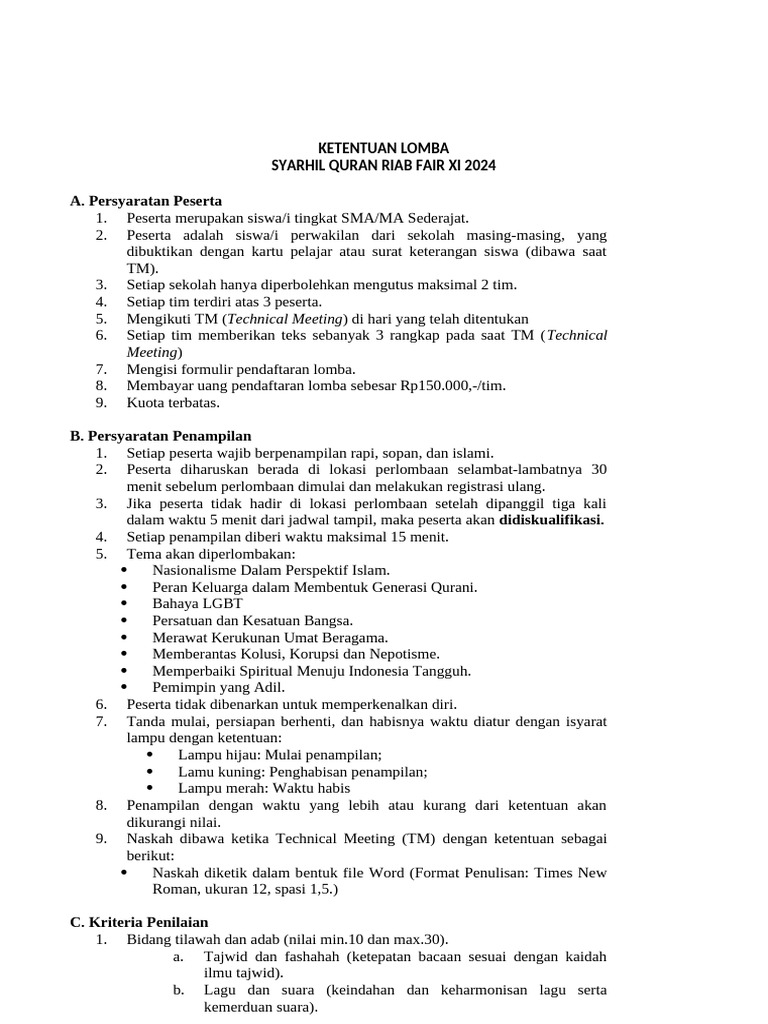 Ketentuan Lomba Syarhil Quran | PDF