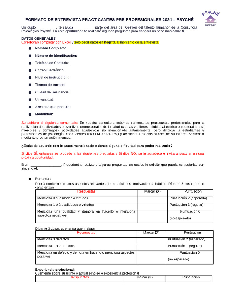 Formato de entrevista por competencias_practicantes profesionales | PDF
