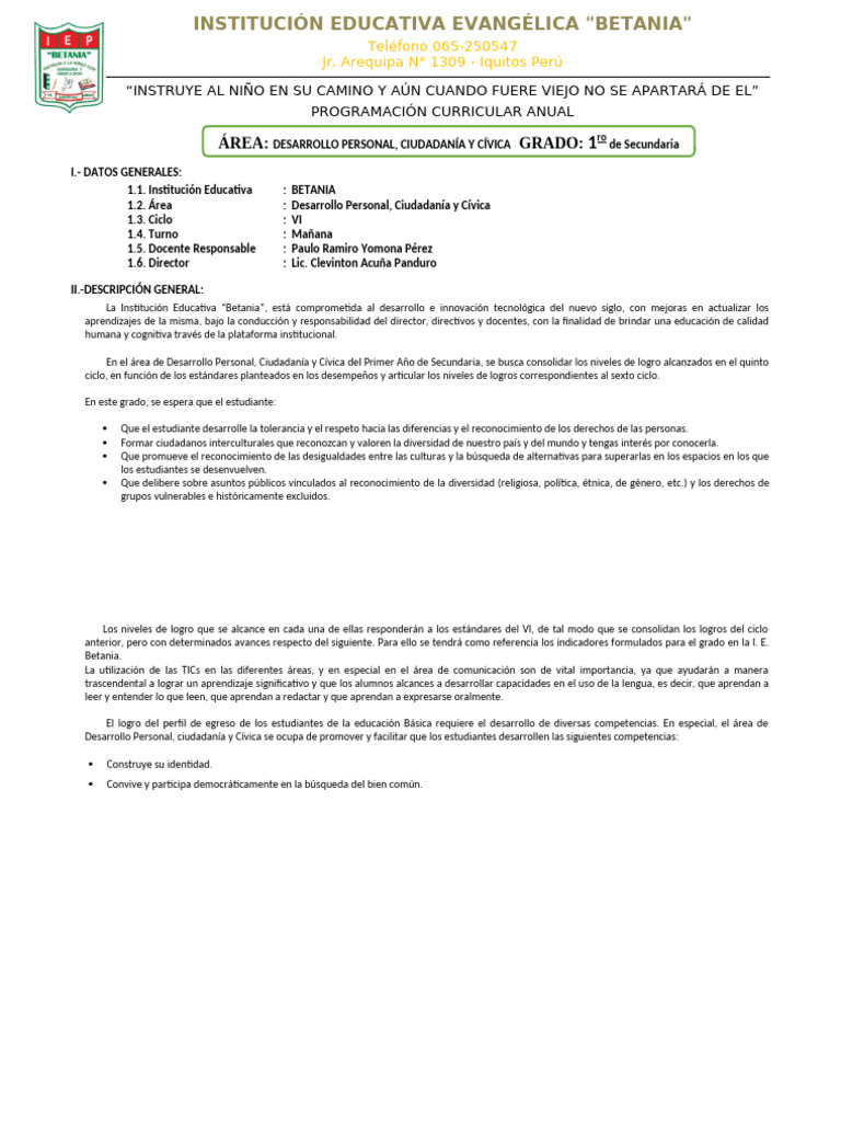 PROGRAMACION 1RO - DPCC 2024 | PDF | Democracia | Ideologías políticas