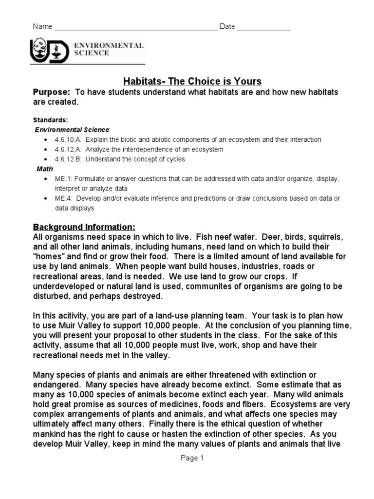 Student Habitat Planning Guide | PDF | Ecosystem | Extinction