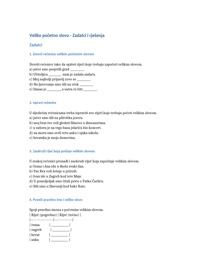 Veliko Pocetno Slovo 3 Razred | PDF