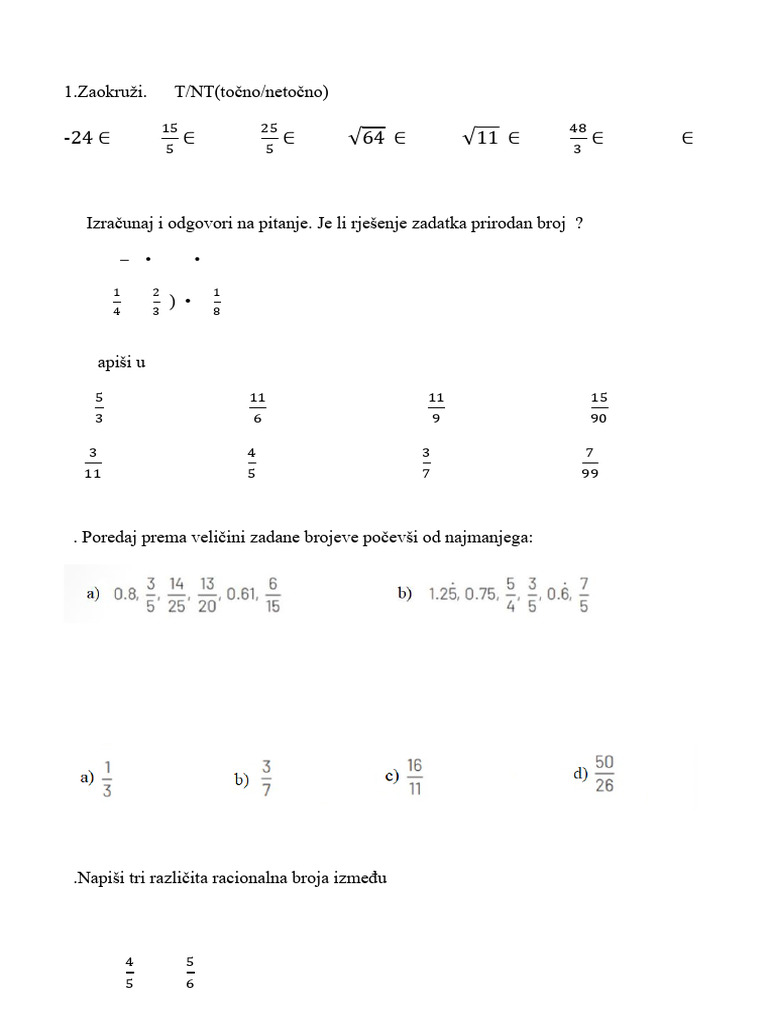 Ponavljanje Realni Brojevi | PDF