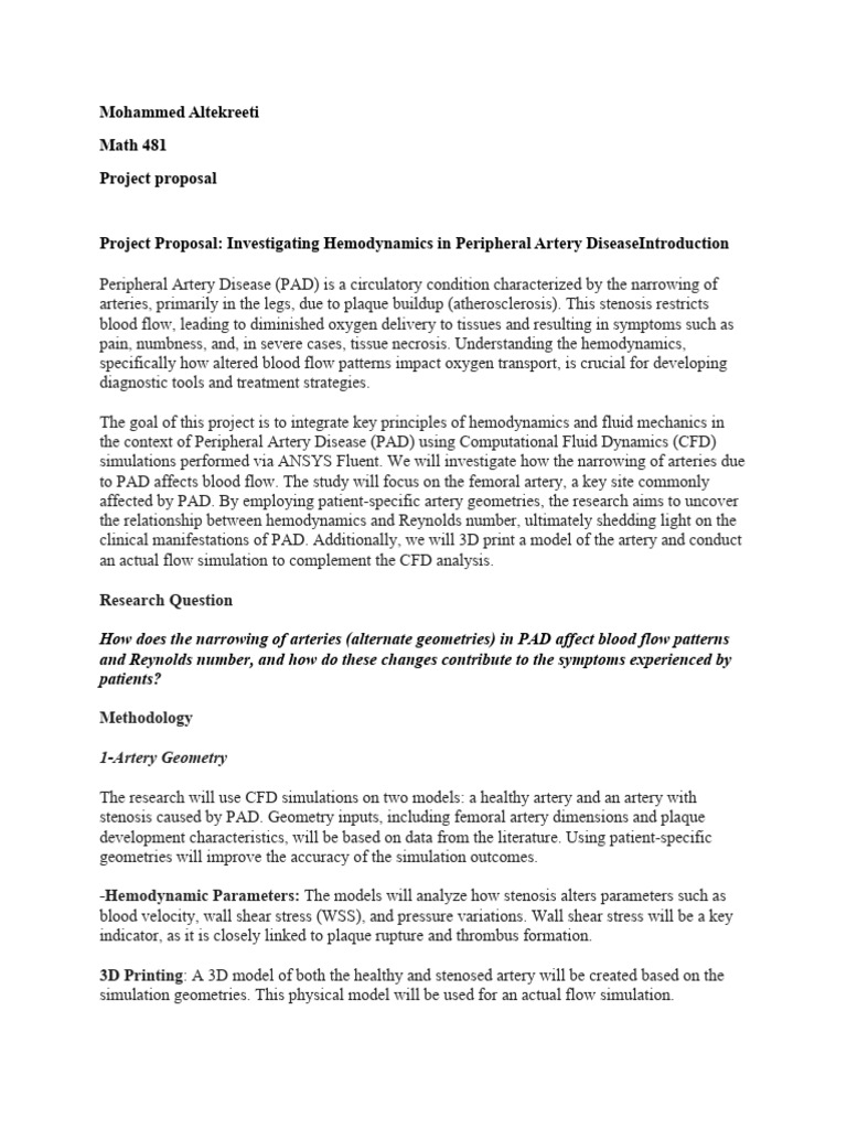Mtaltekreeti 1 Project Proposal Draft | PDF | Fluid Dynamics | Hemodynamics