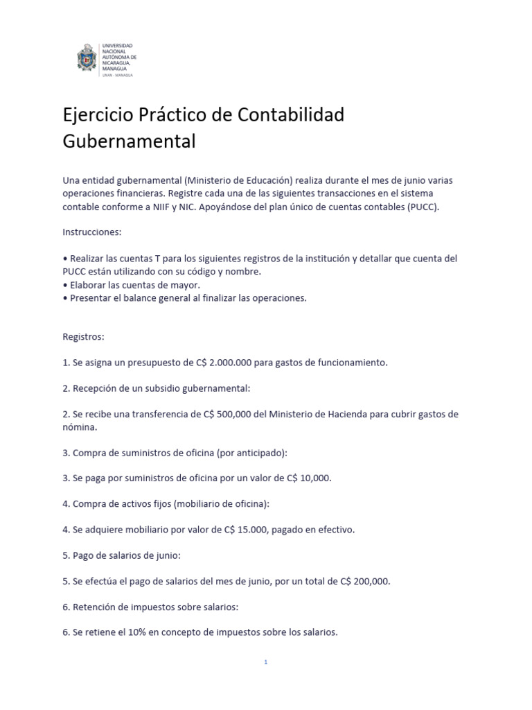 Ejercicio Práctico de Contabilidad Gubernamental | PDF | Contabilidad | Economias