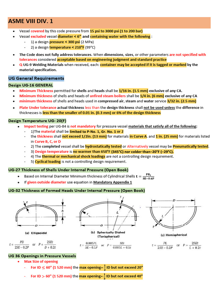 ASME Section VIII Division 1 - Summary | PDF | Pressure