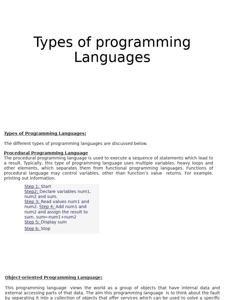 Lec 6 Types of Programming Lang | PDF | Computer Programming | Programming Language