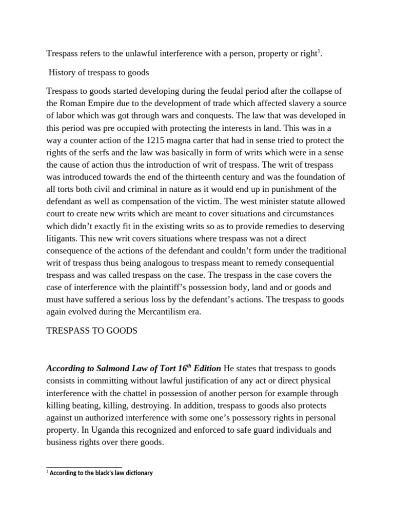 Trespass To Goods Notes | PDF | Conversion (Law) | Trespass
