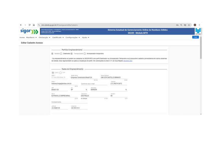 Cadastro Sigor | PDF