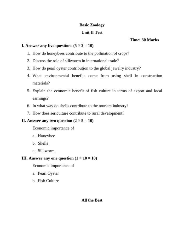 Zoology Questions Unit II | PDF
