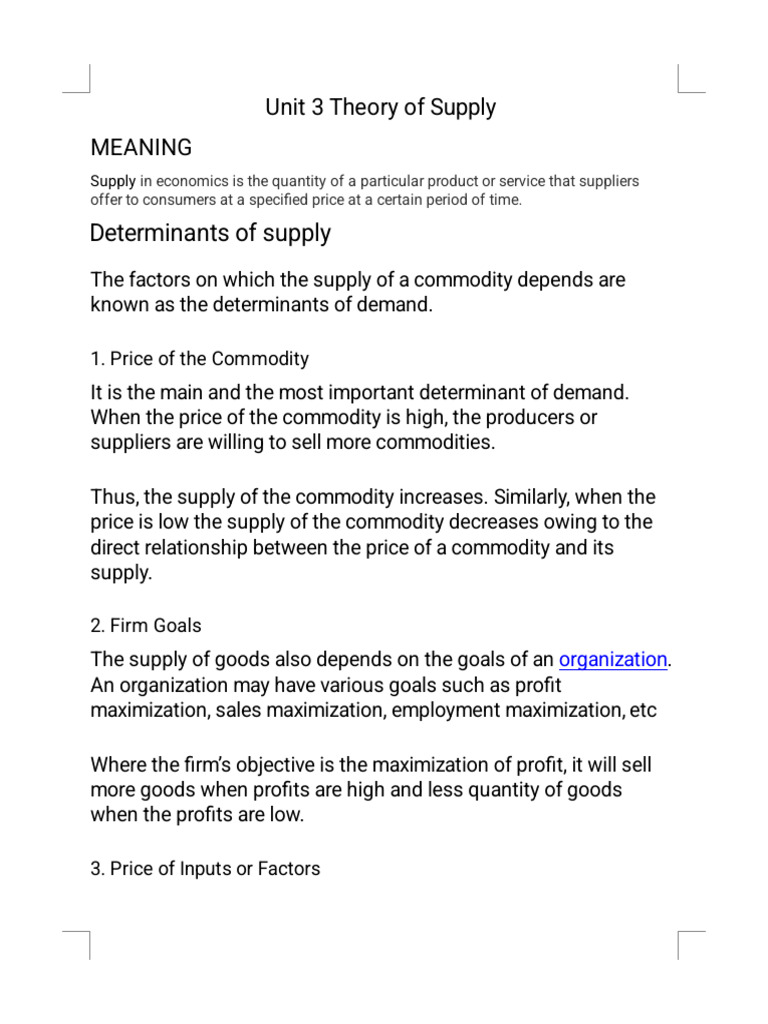 Unit 3 Theory of Supply | PDF | Elasticity (Economics) | Supply (Economics)