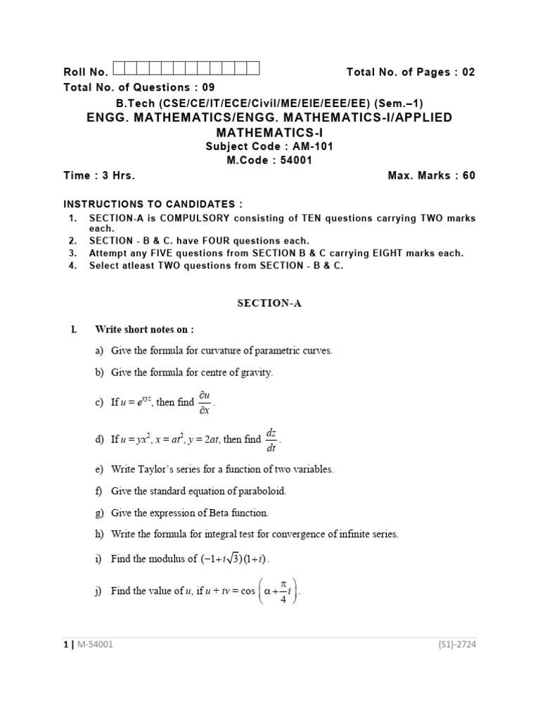 Engg. Mathematics/Engg. Mathematics-I/Applied Mathematics-I | PDF | Mathematical Analysis ...