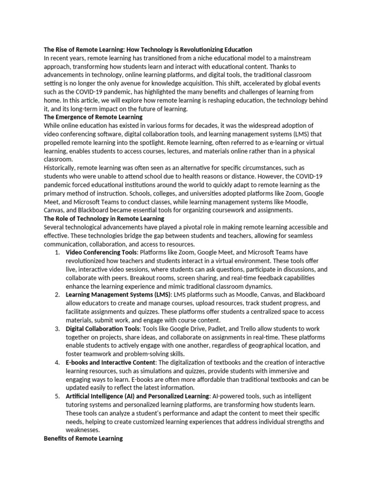 The Rise of Remote Learning by Aalian | PDF | Distance Education ...