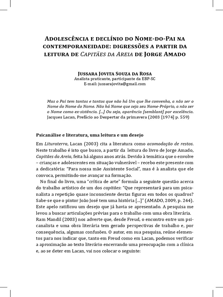 Adolescência e Nome-do-Pai em Amado | PDF | Jacques Lacan | Sigmund Freud