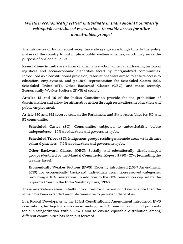 Revisit-Reservation Scheme | PDF | Social Inequality | Discrimination ...