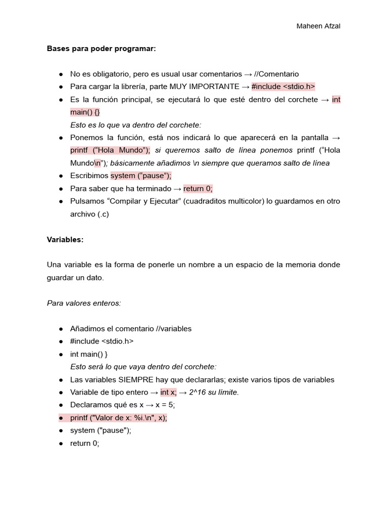 Bases de La Programación | PDF | Variable (informática) | Poco