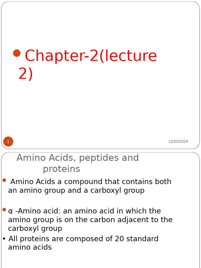Biochem Lec 2 - Amino Chemistry | PDF | Amino Acid | Hemoglobin