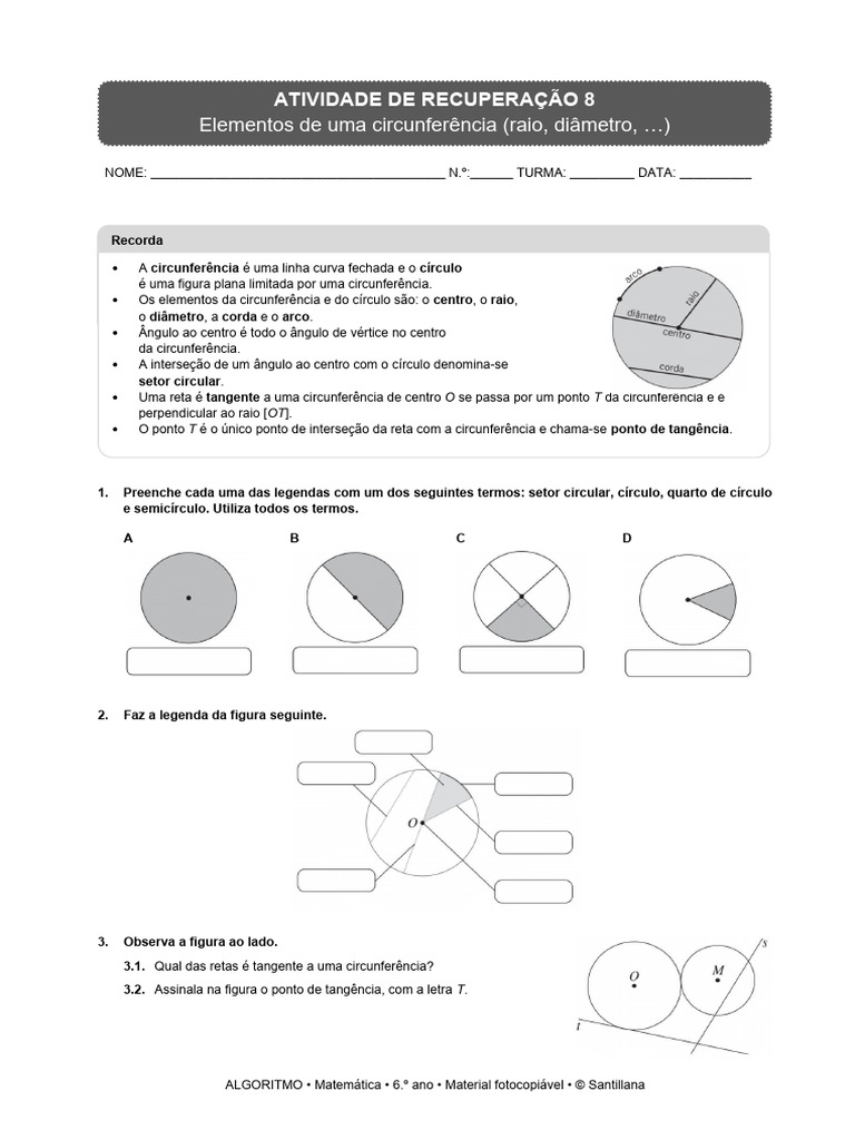 SANTILLANA MAT6 AtividadesRecuperacao 08 | PDF