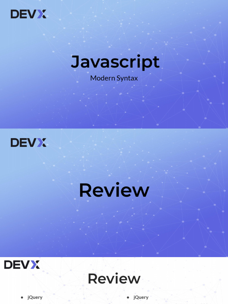 DevX JS - W5C13 - Modern Syntax | PDF | J Query | Java Script