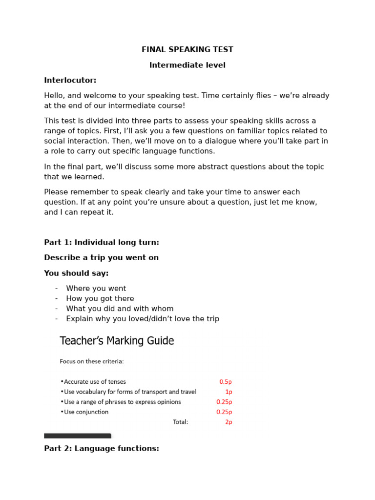 FINAL SPEAKING TEST | PDF FINAL SPEAKING TEST | PDF