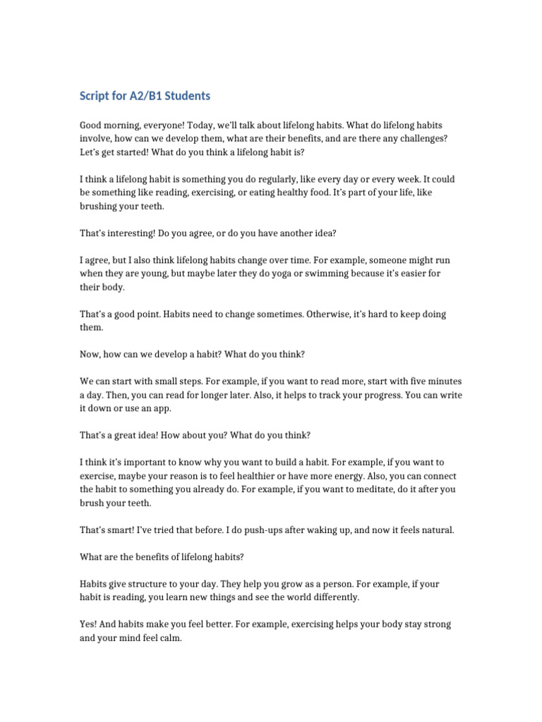 Script for A2 B1 Students (1) | PDF | Habits
