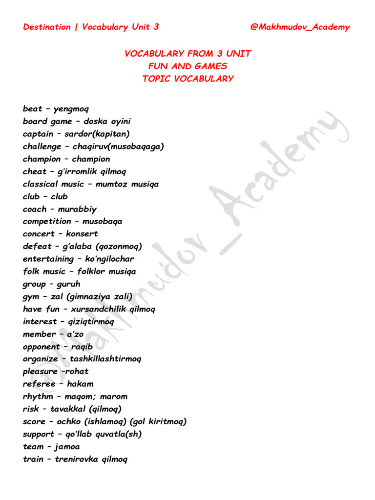 Destination Unit 3 @makhmudov - Academy | PDF | Semantic Units | Grammar