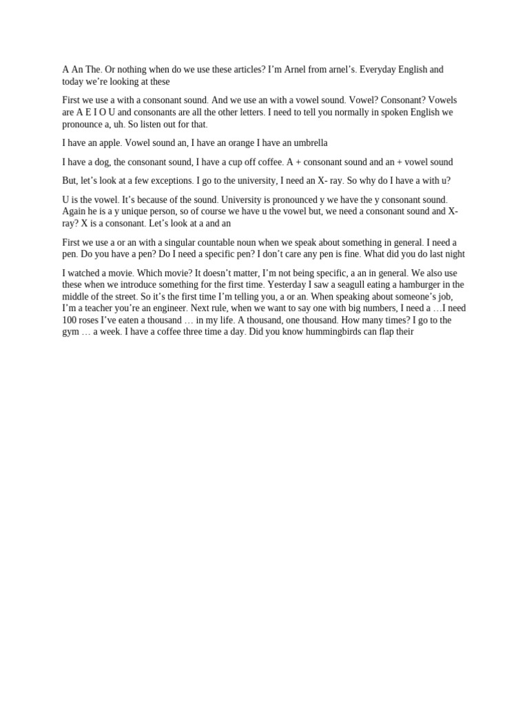 ARTICLES - A An The - How Can I Use These Correctly | PDF