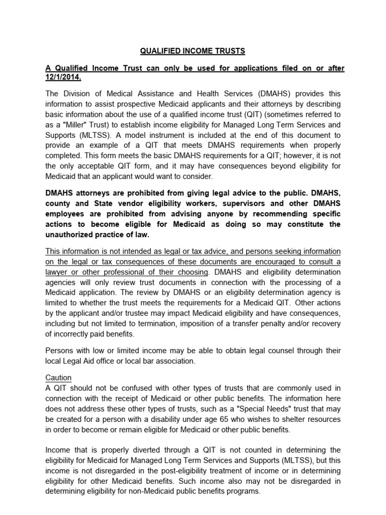 Qualified Income Trust Template | PDF | Medicaid | Expense