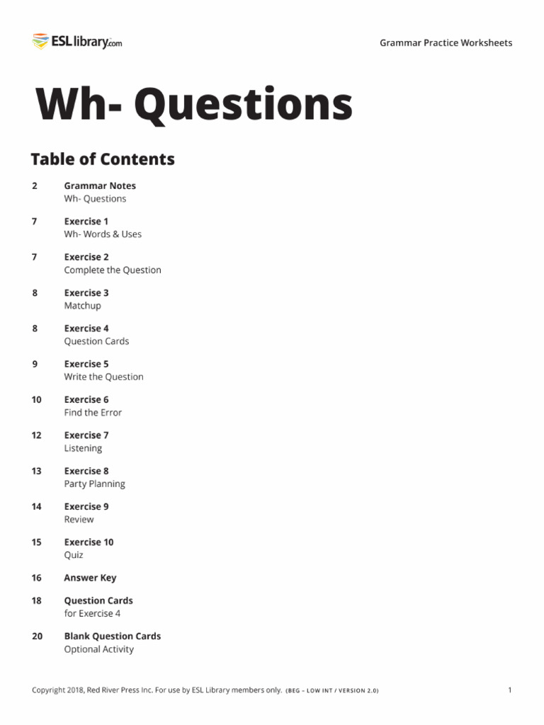 WH Questions - Ellii Formerly ESL Library | PDF