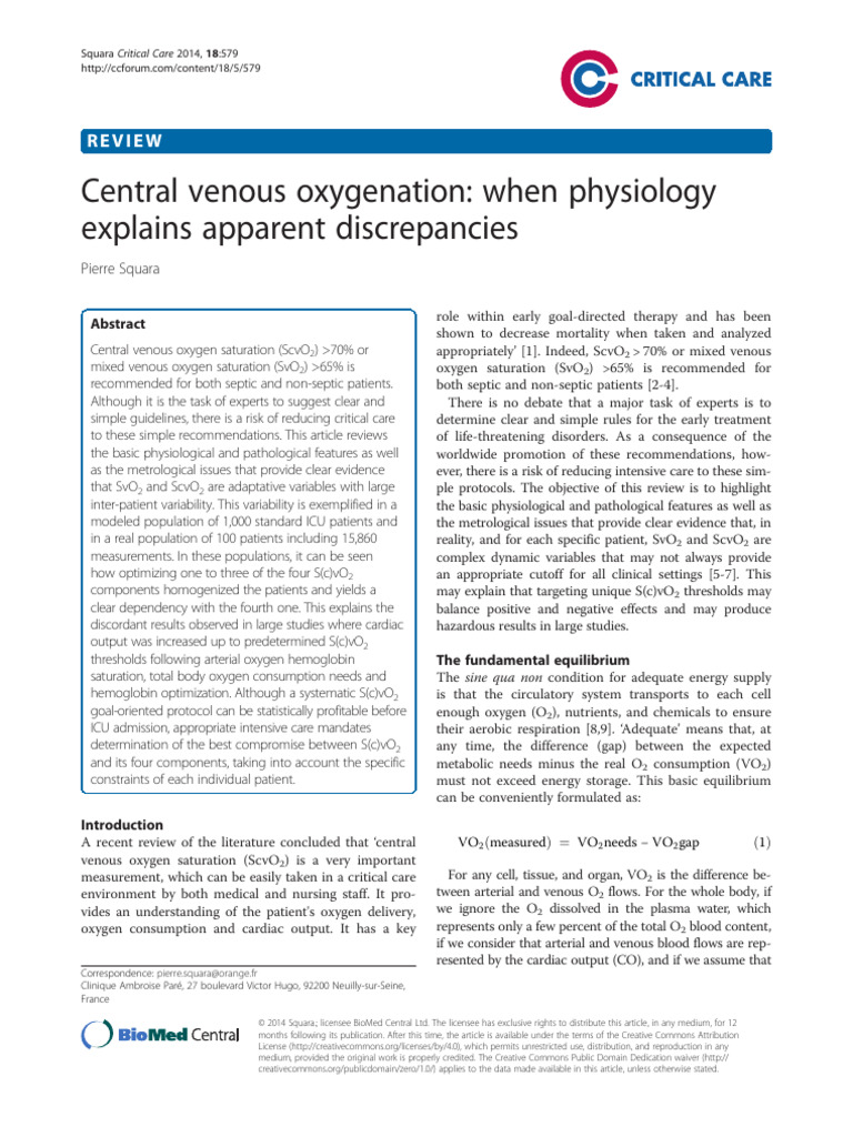Central Venous Oxygenation - When Physiology Explains Apparent ...
