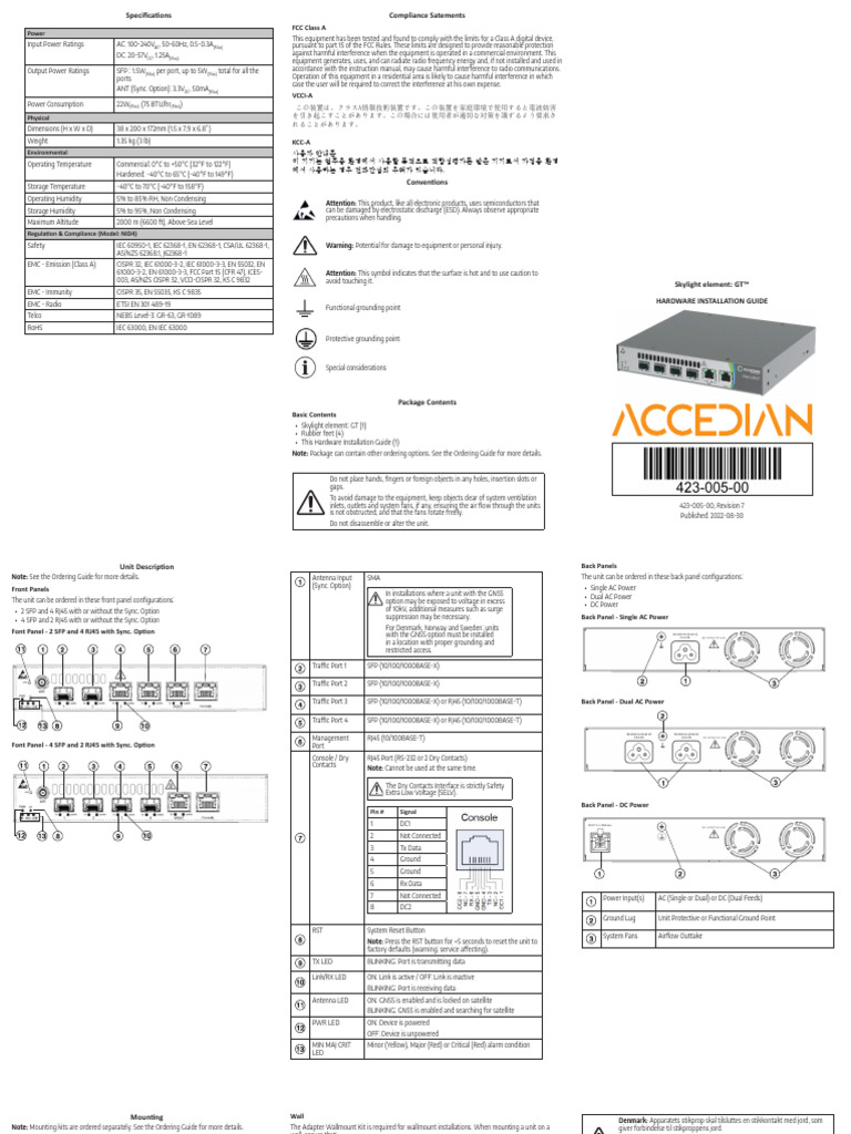 423-005-00 Skylight Element GT Hardware Installation Guide | PDF | Electrical Connector | Power ...