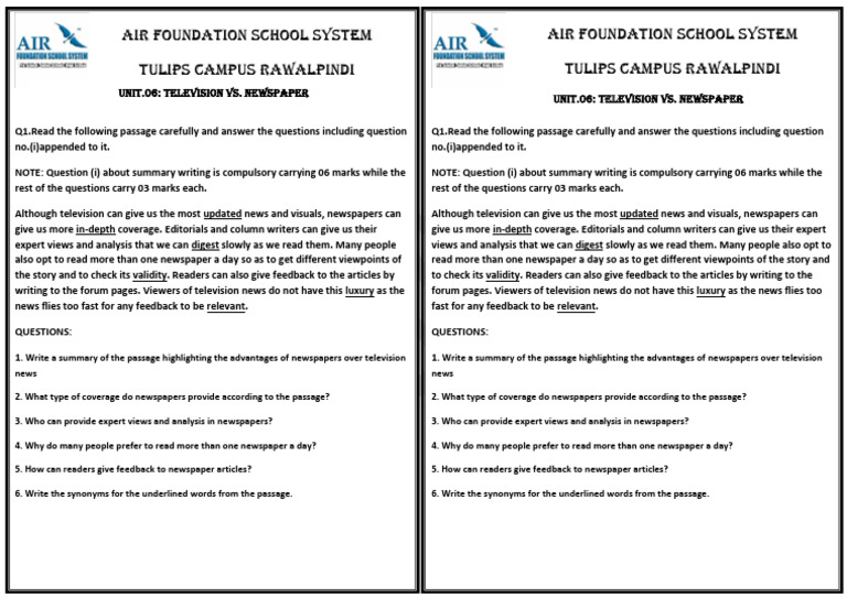 English 10 comprehension unit 6 | PDF | News | Newspapers