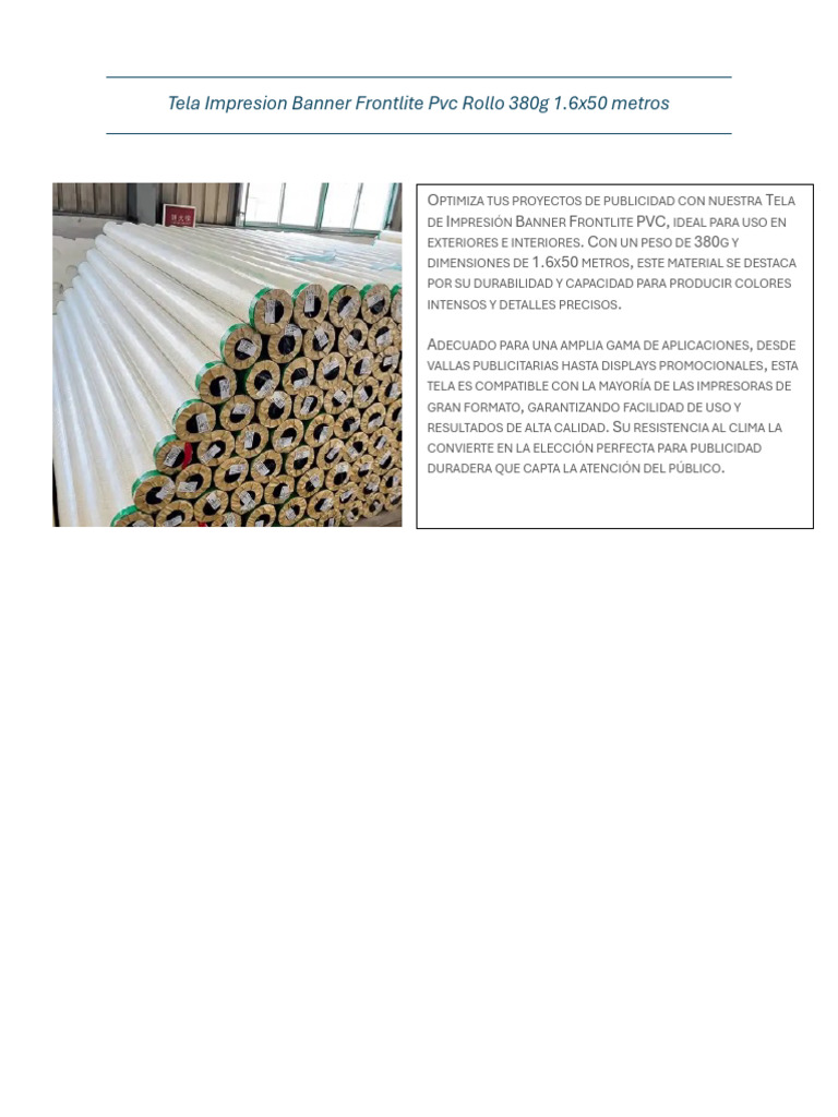 Tela Banner Frontlite PVC 1.6x50m 380g | PDF